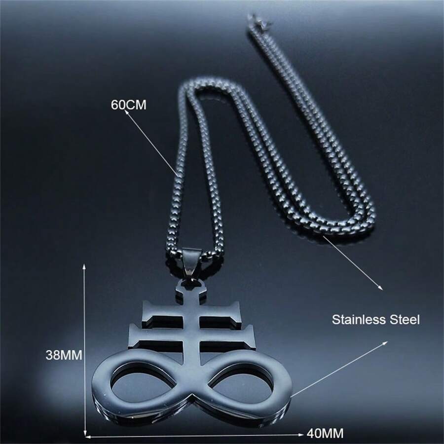 Satan Cross Necklaces Men Women's Black Stainless Steel Church Of Satan ...