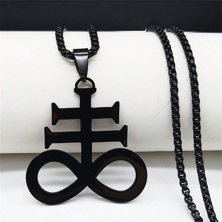 Satan Cross Necklaces Men Women's Black Stainless Steel Church Of Satan ...