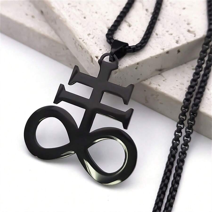 Satan Cross Necklaces Men Women's Black Stainless Steel Church Of Satan ...