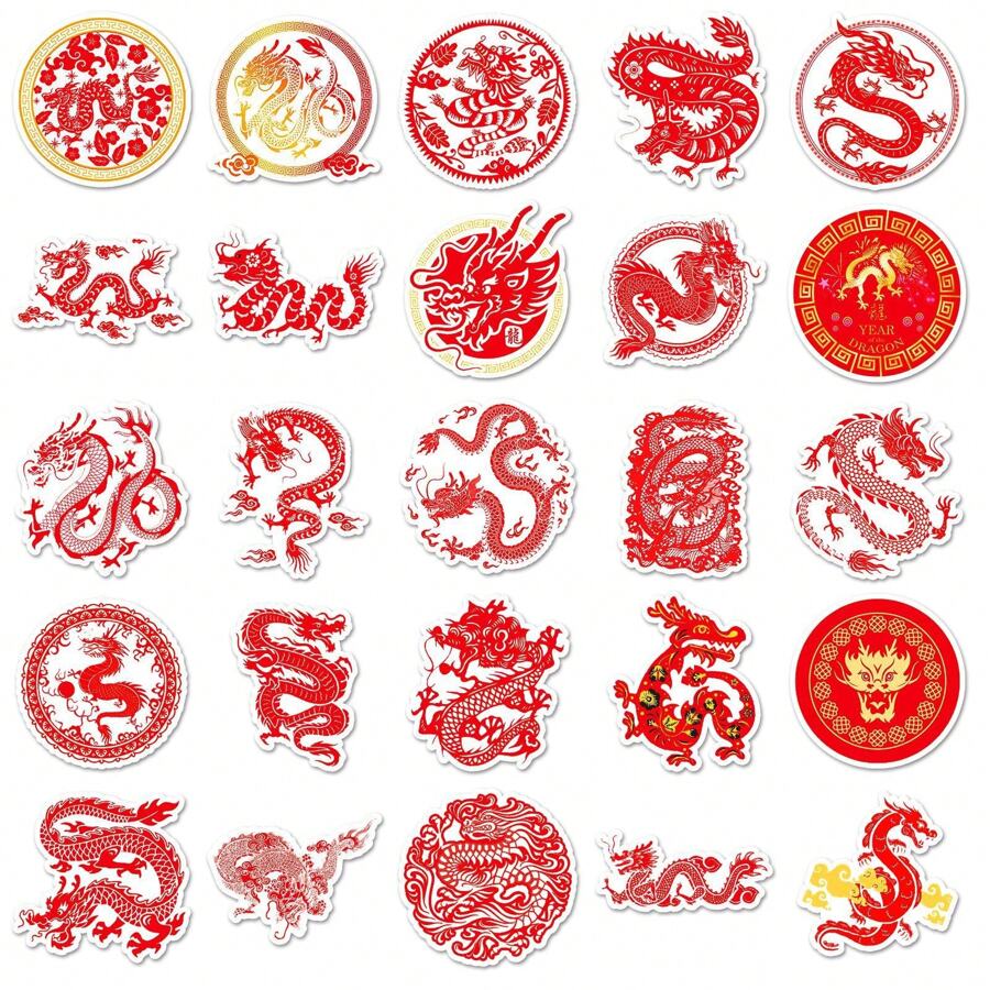 50pcs New Year Loong Stickers, Waterproof Sticker For Kids, Small ...