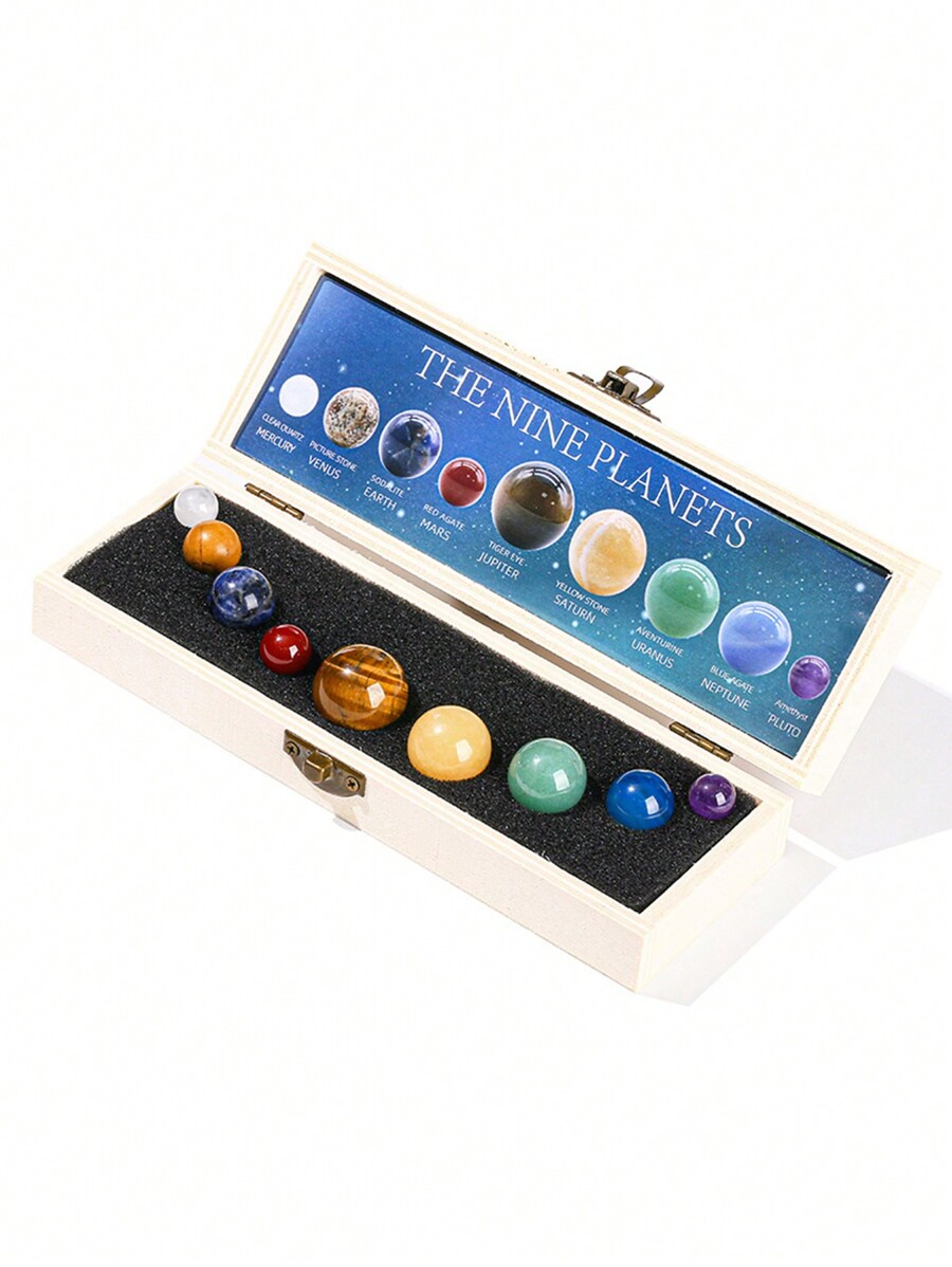 Natural Stone Crystal Ball Solar System Nine Planets Box Ore Specimen ...