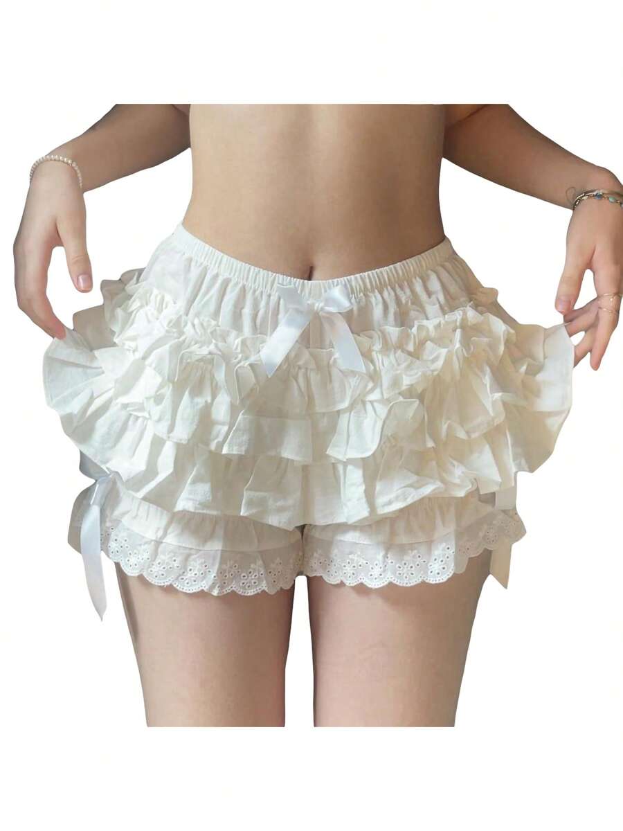 Women Y2k Lolita Bloomers Teens Cute Tiered Ruffle Pumpkin Panties Bloomer Bottom Lace Trim ...