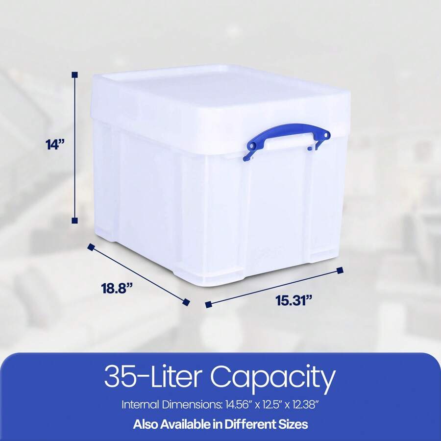 Really Useful Box Really Useful Box 35 Liter Extra Strong Plastic Storage Box With XL Lid, White ...