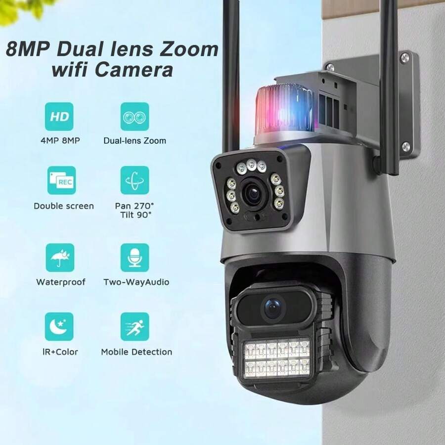 New 4K 8MP HD Wifi PTZ Camera Outdoor 4MP Dual Lens Dual Screen AI Auto ...