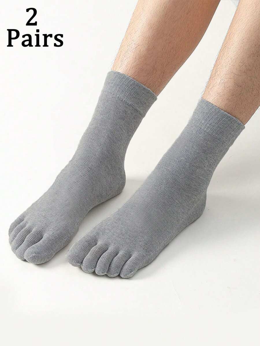 2 Pairs Men's Grey Toe Separator Socks, Casual Versatile Solid Color ...