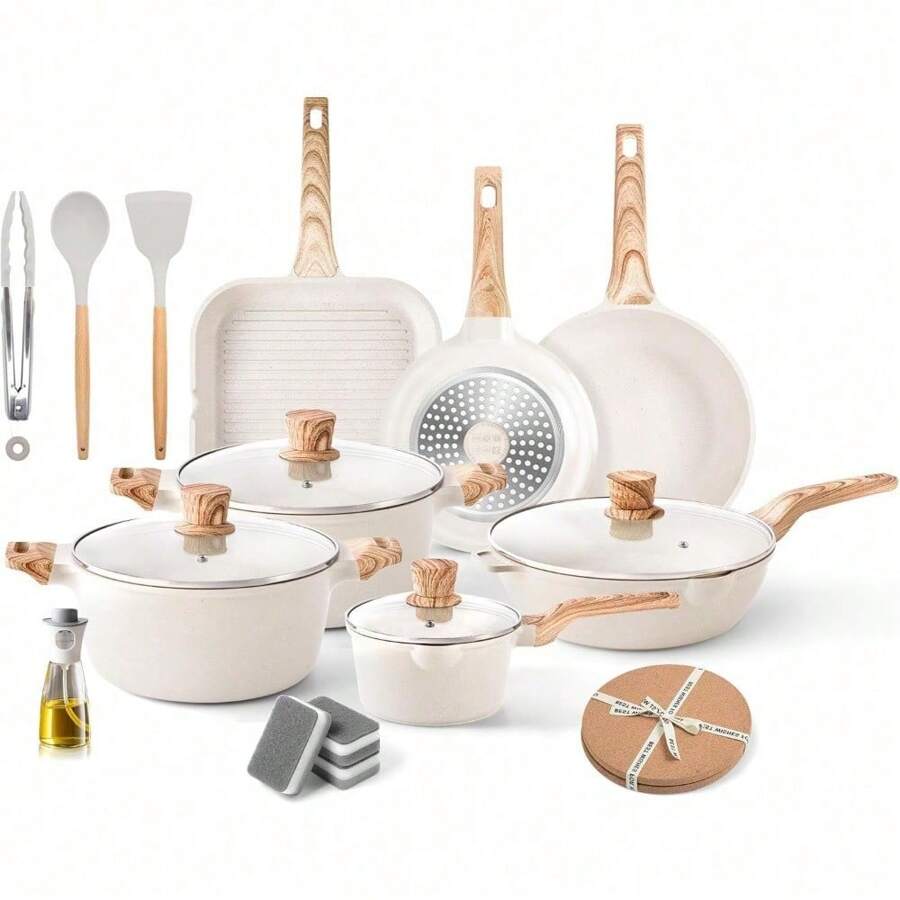 Caannasweis 20Pcs Cookware Sets, Nonstick Pots And Pans Set, Granite ...