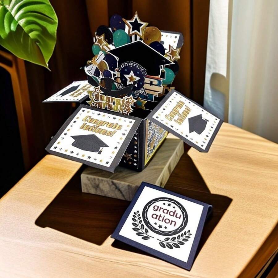 3D Graduation Greeting Card With Gold Foil Embossed, Handmade Cutout ...