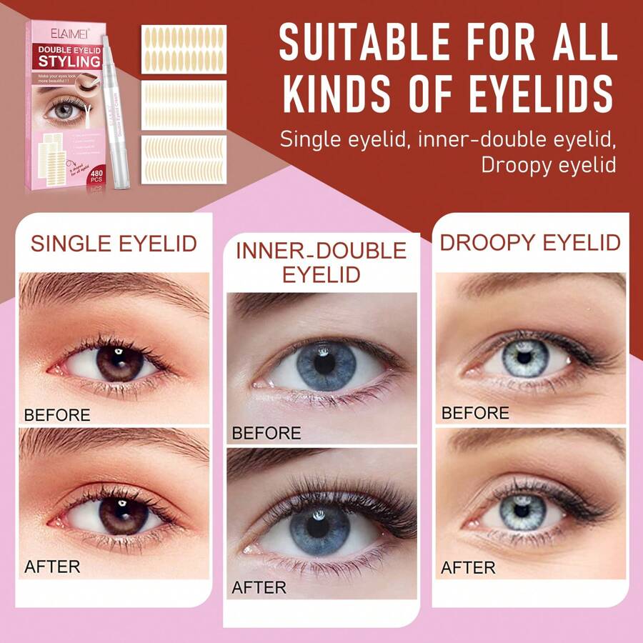 Double Eyelid Stickers Natural Invisible Long-Lasting Swollen Eyelids ...