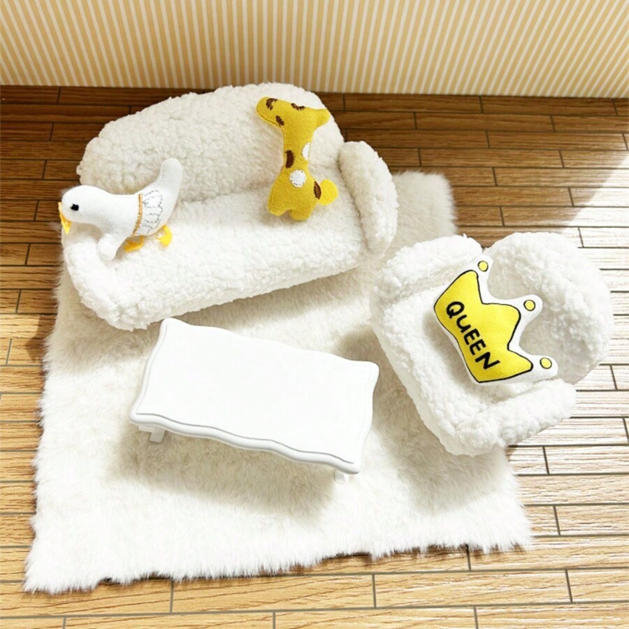 (White Single Sofa + Crown Pillow) Single Sofa, 12-Inch Mini Sofa Chair ...