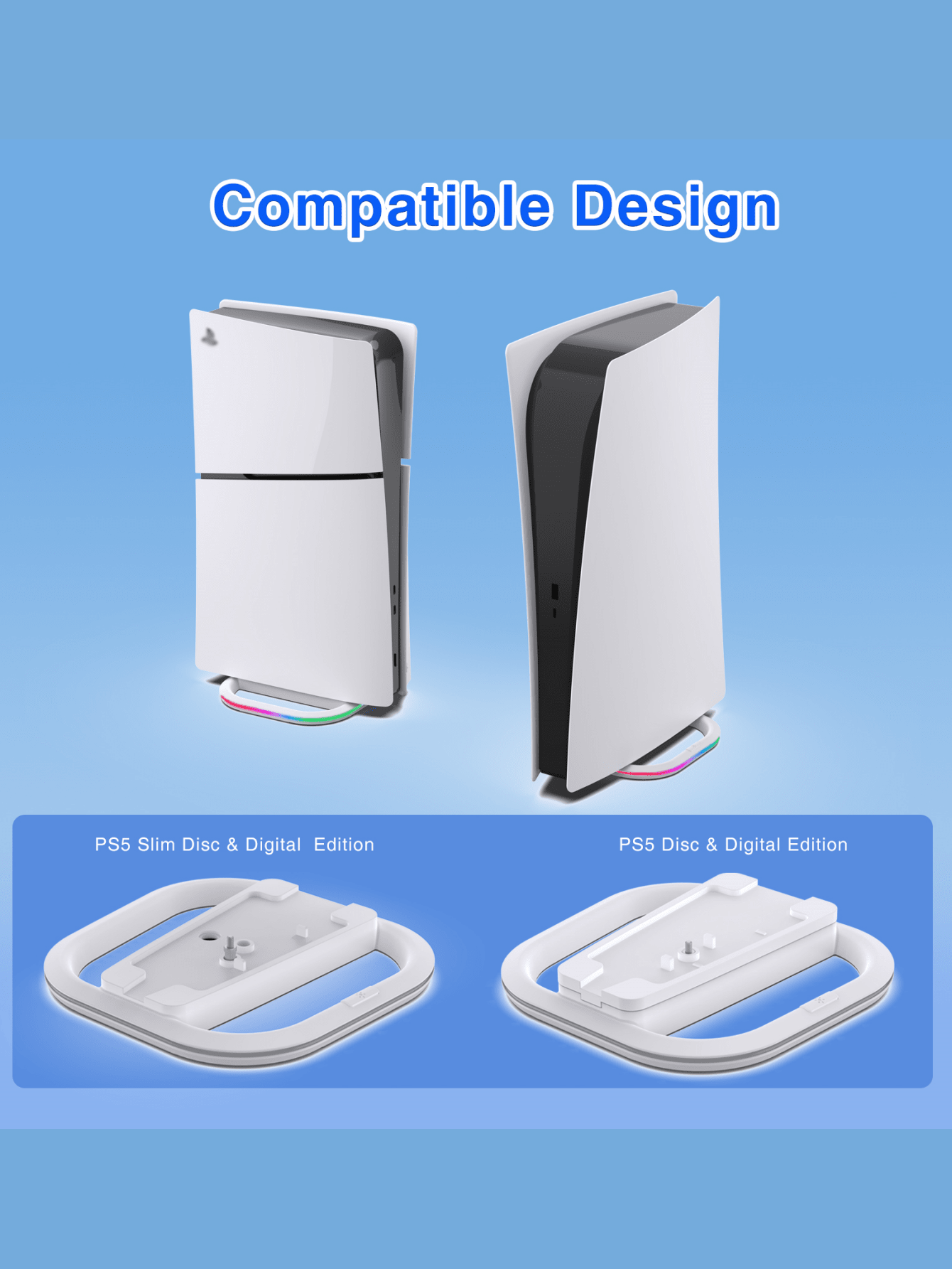 Console de Jogos PS5, PS5 Slim, PS5 PRO com Unidade de Disco Digital, Base com Luz RGB Piscante ...