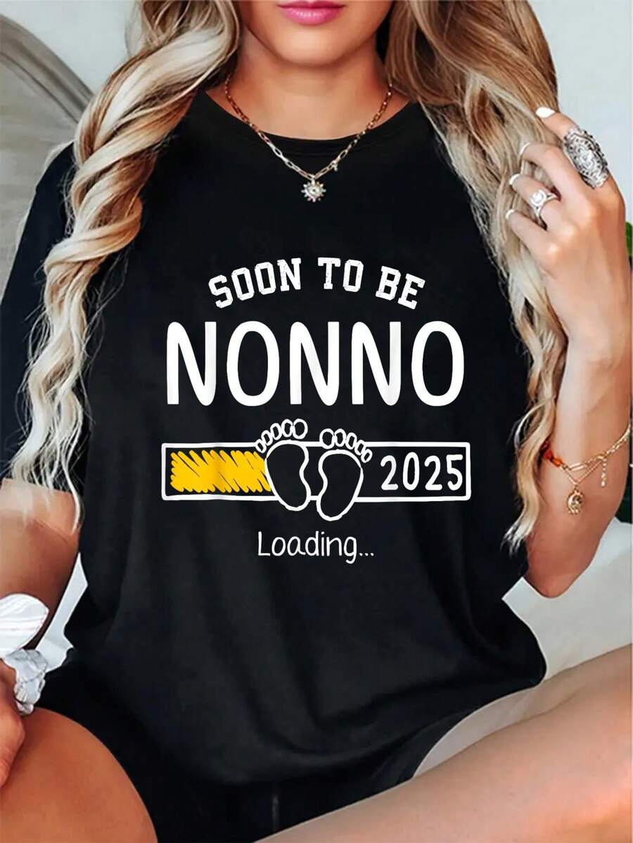 100% Cotton Soon To Be Nonno 2025 Loading Promoted To Be 2025 T-Shirt | SHEIN USA