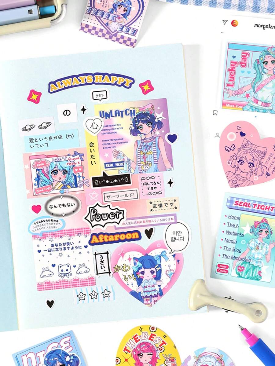 1 Pack Random Virtual Retro Cute Anime Girl Synthetic Paper Stickers ...