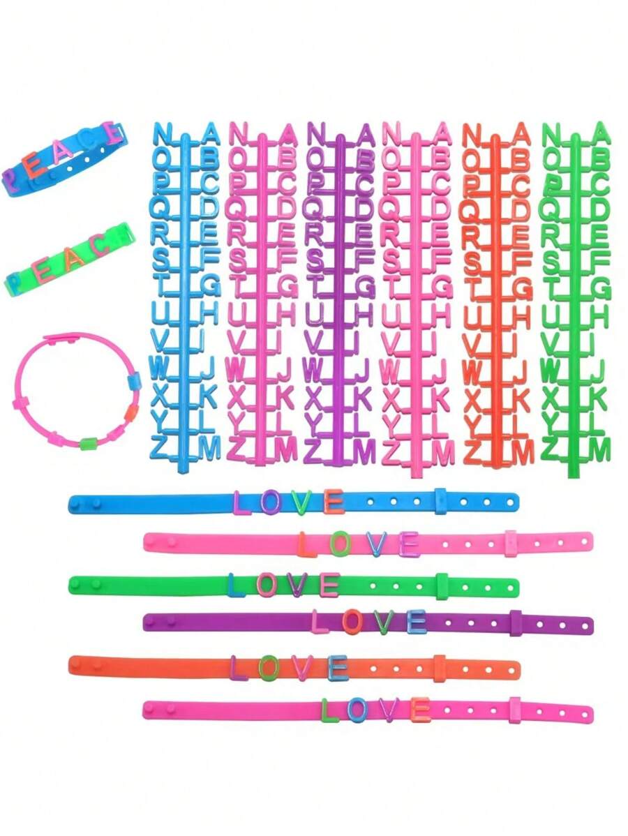 4pcs Plastic Letter Design DIY Hollow Adjustable Sport Loop Bracelets ...