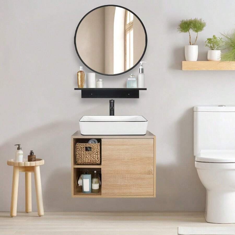 Bathroom Vanity With Vessel Sink Cabinet With Basin Faucet Drain ...