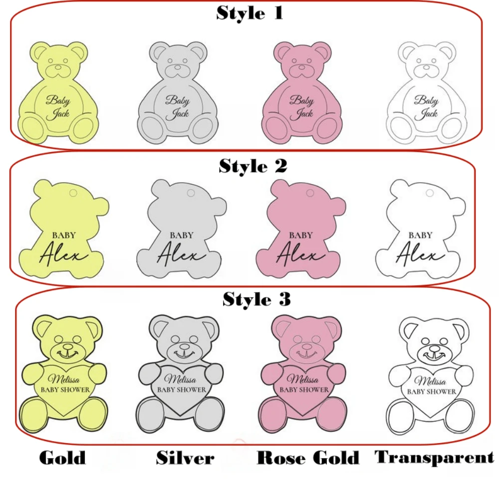 Rose Gold Custom Acrylic Mirror Tags, Teddy Bear Party Gift Tag, Teddy ...
