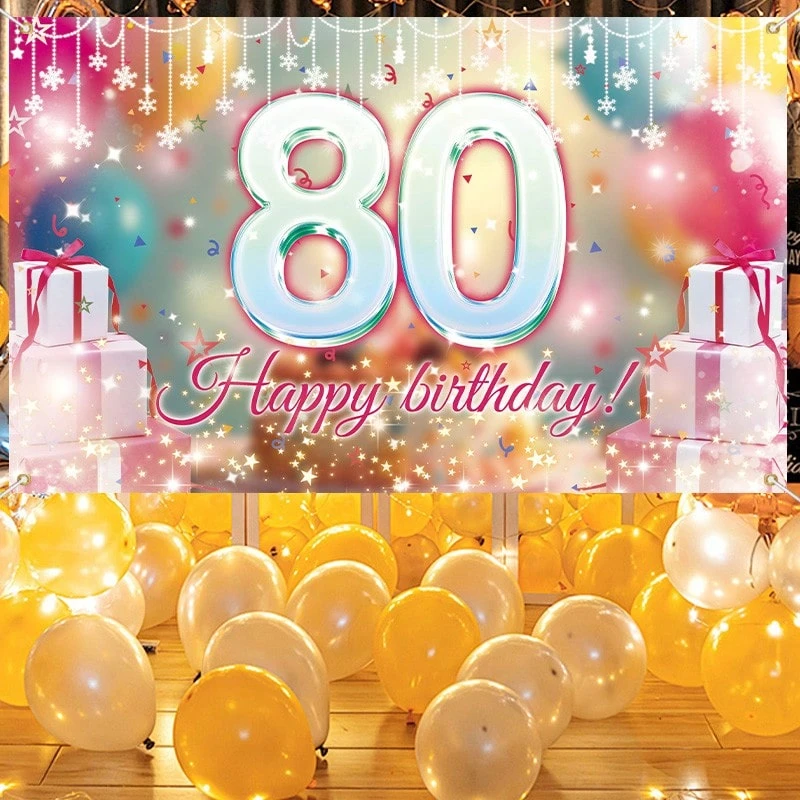 80th Birthday Backdrop, Birthday Party Decoration, Golden Number 80 ...