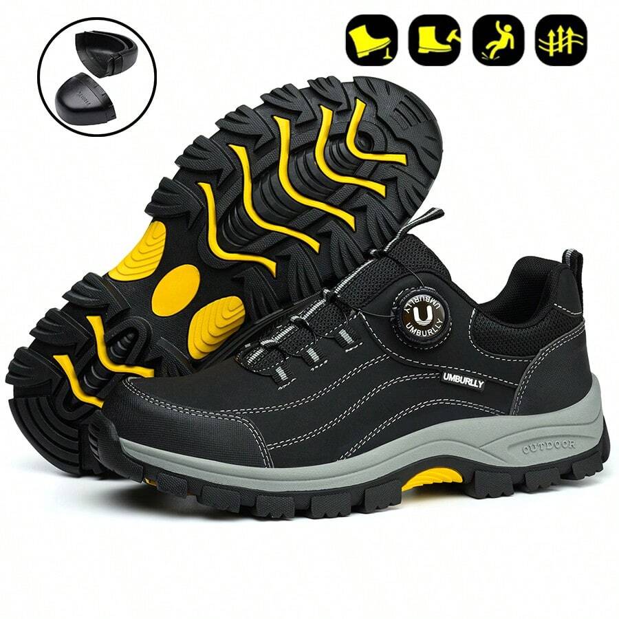 UMBURLLY Men's Steel Toe Safety Shoes, Button Design, Anti-Crush, Anti ...