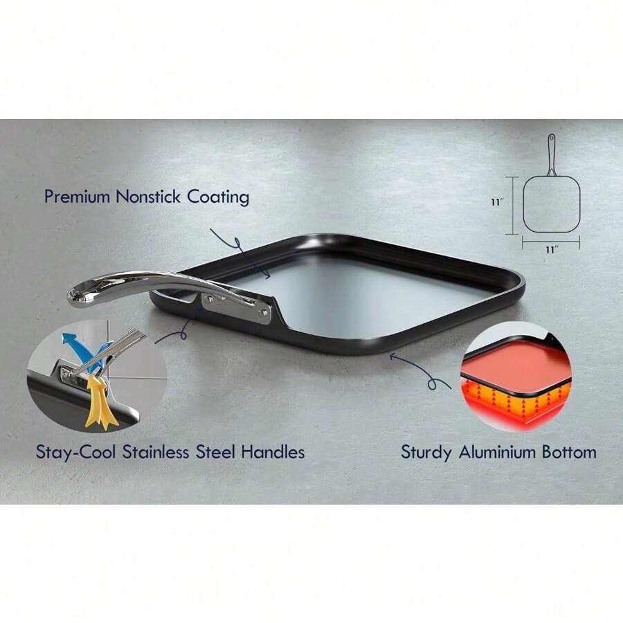 Nonstick Square Griddle Pan 11 X 11-Inch, Hard Anodized Cookware ...
