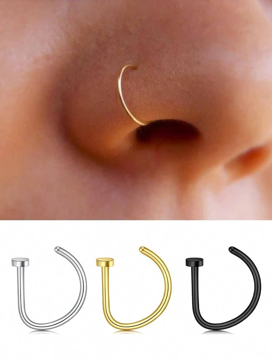 CIZME 1PC/3PCS Fake Nose Rings Stainless Steel Silvery Golden Black 20G ...