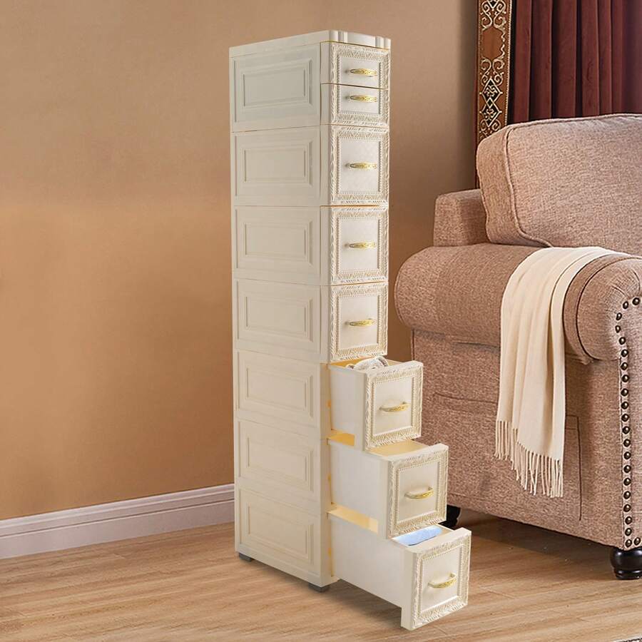 TFCFL 7 Tier Vertical Storage Unit With Drawers And Casters, Large ...