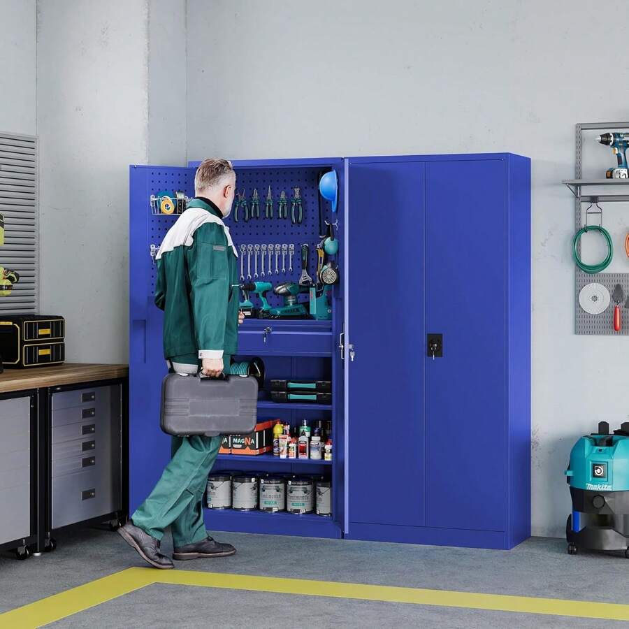 Metal Garage Tool Storage Cabinets With Pegboard, 71" Heavy Duty Steel ...