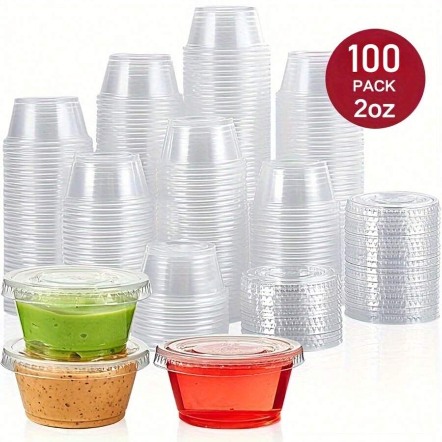 [2 Oz] 100pcs Count Clear Disposable Plastic Portion Cups With Lids ...