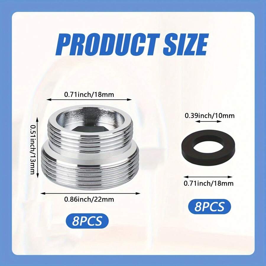 8-delige lekvrije kraanadapterset - M18 naar M22 conversie met hoogwaardige rubberen ...