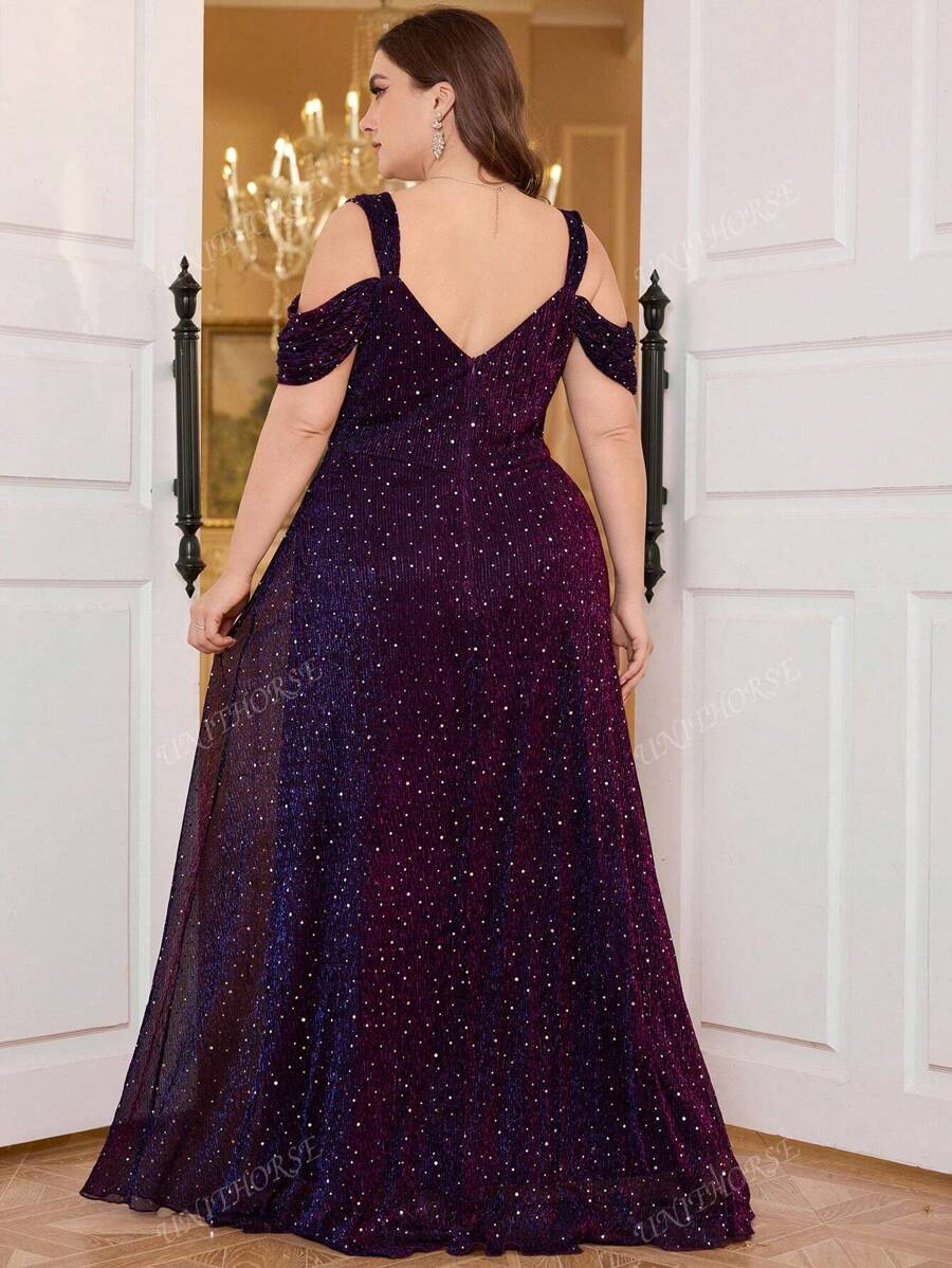 UNITHORSE Plus Size Elegant Spaghetti Strap V-Neck Dress With Front ...