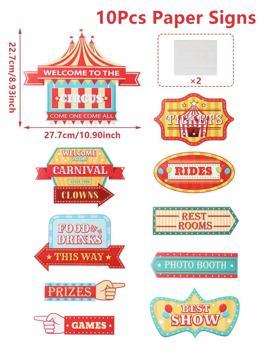 10pcs Carnival Paper Signs (Brightening Film), Circus Carnival Party ...