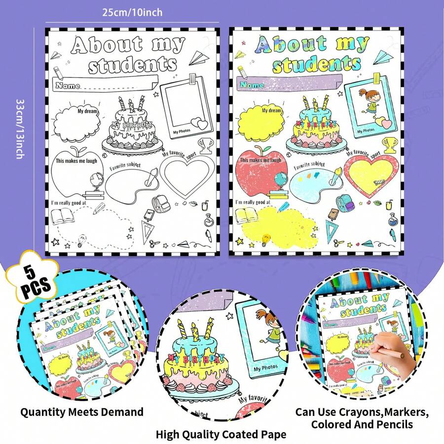 Kids Self-Introduction Poster Set, 5pcs Reading & Writing About Myself ...