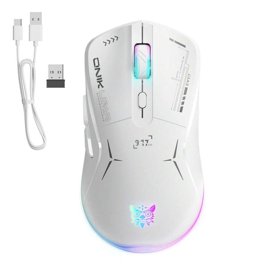 ONIKUMA CW917 White Gaming Mouse Wired Wireless Mouse 2.4G Connection ...