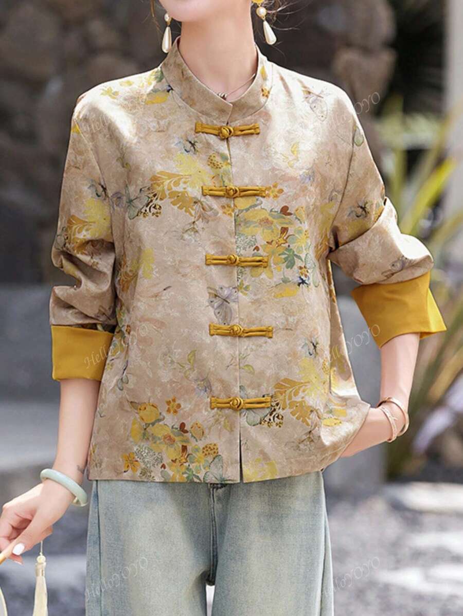 New Chinese Style Cropped Hanfu Jacket Women Frog Button Tang Suit ...