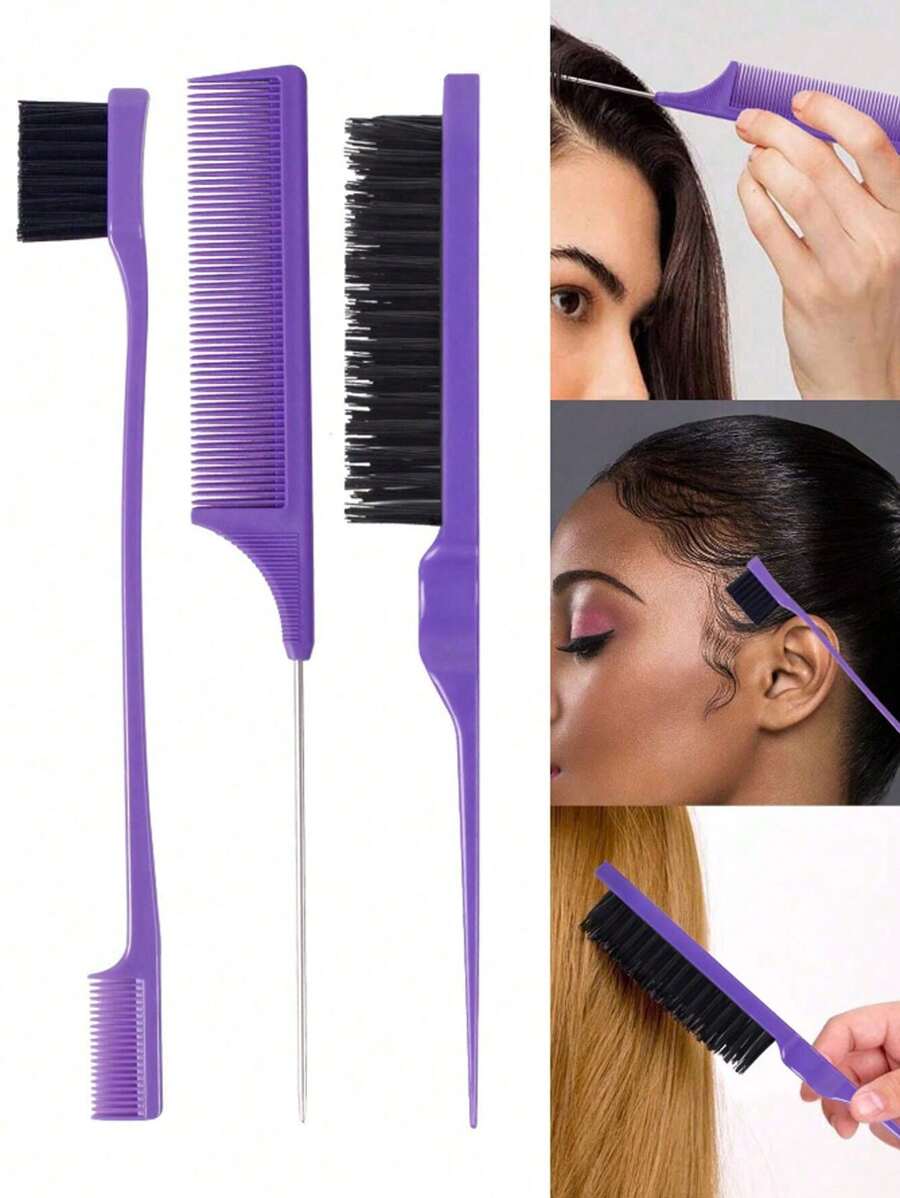 3pcs Hair Styling Comb Set Teasing Hair Brush Triple Teasing Comb Rat ...