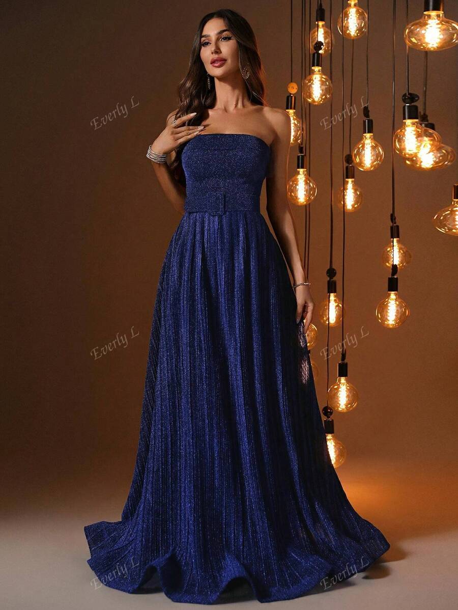 Glitter Backless Formal Dress Elegant Prom Evening Wedding Guest Gown ...
