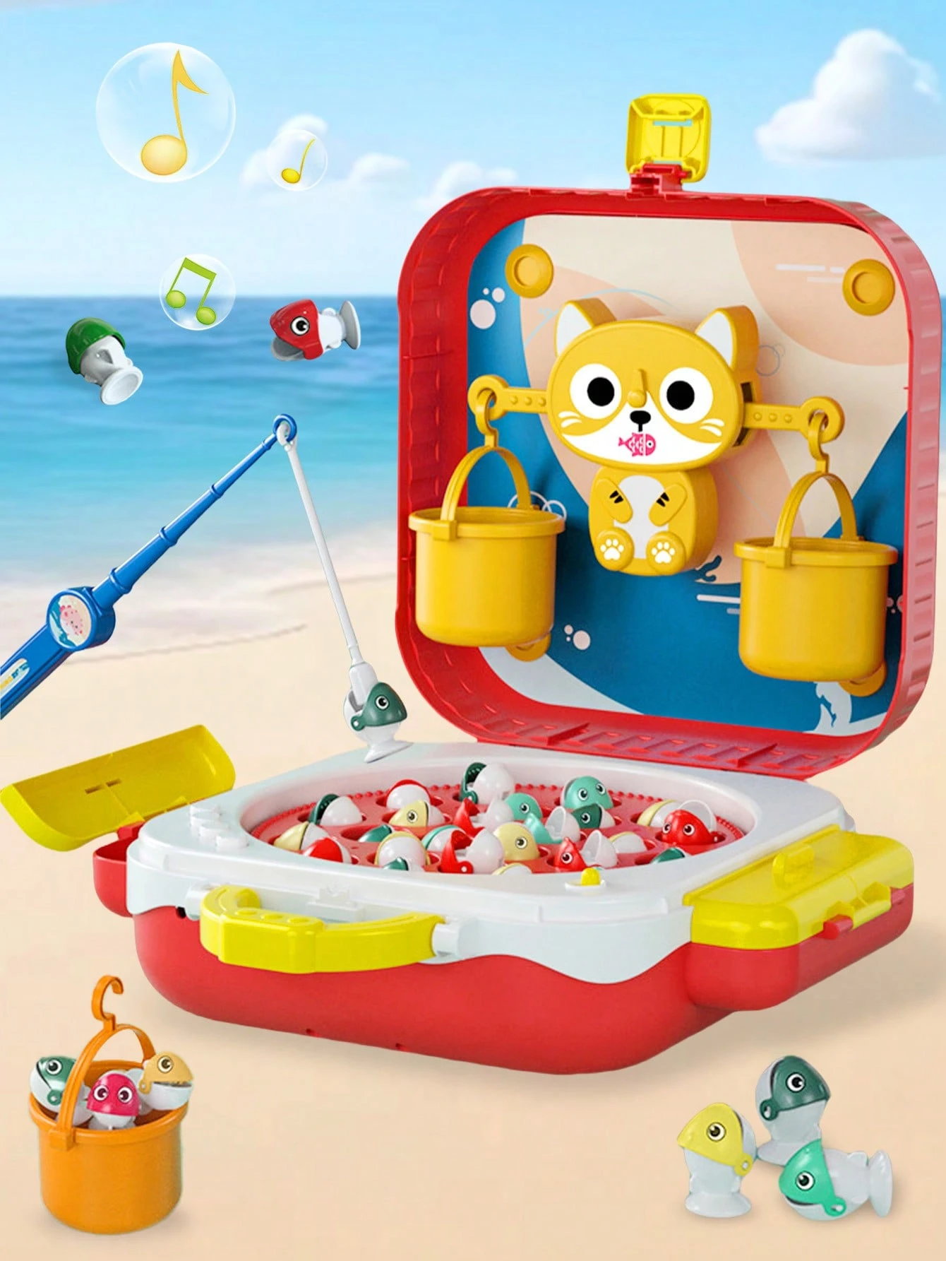 1 Box Cute Cartoon Cat Fishing Toy Set, Magnetic Electric Rotary Cat ...