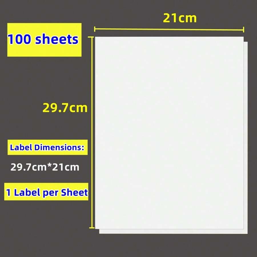 Label Sticker Paper, 100 Sheets A4 Full-Page Sticker Printable Self ...