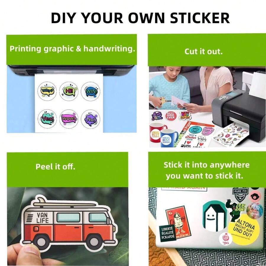 Label Sticker Paper, 100 Sheets A4 Full-Page Sticker Printable Self ...