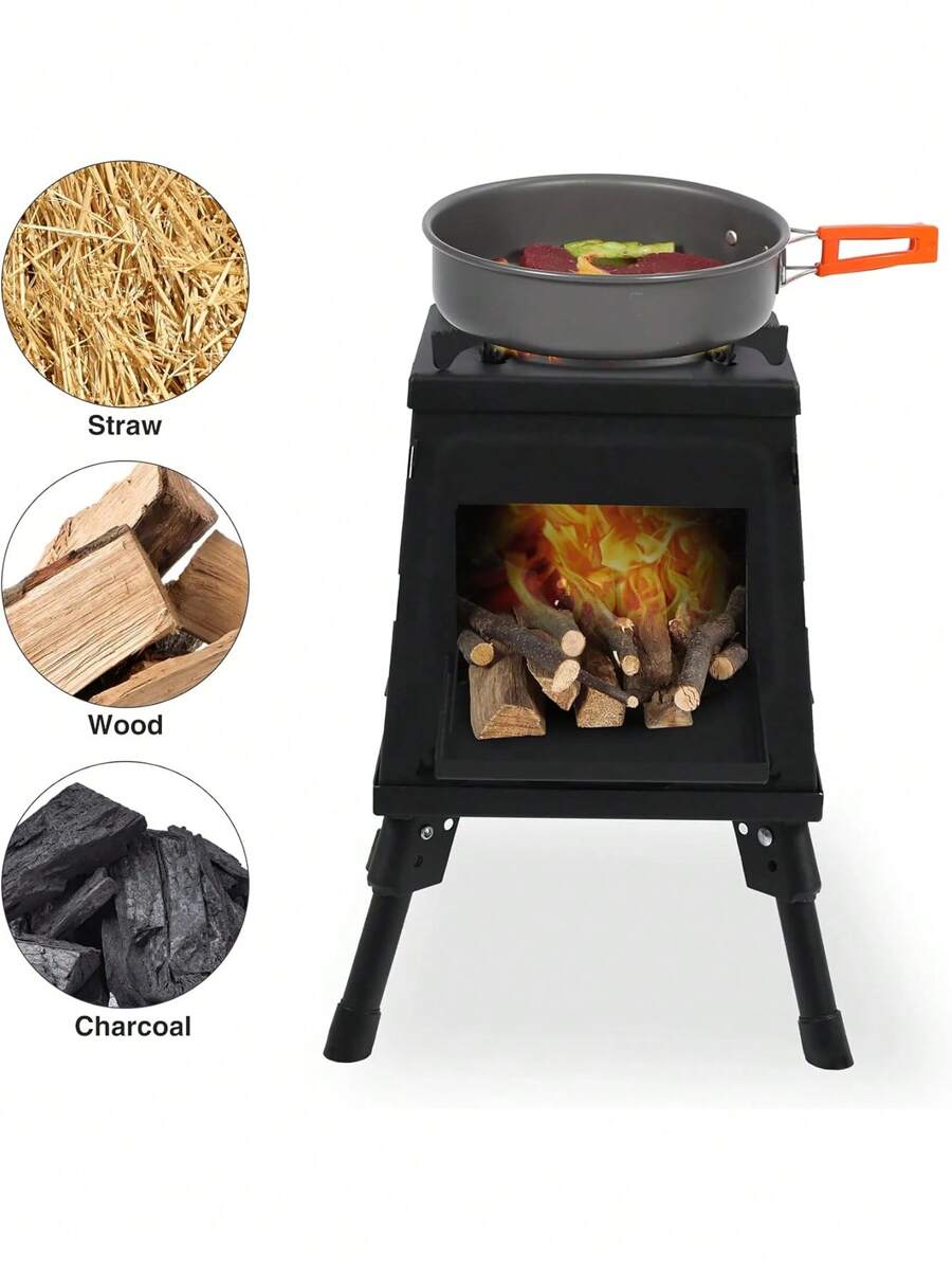 Wood Burning Camp Stove, Portable Cast Iron Camping Wood Stove, Black ...
