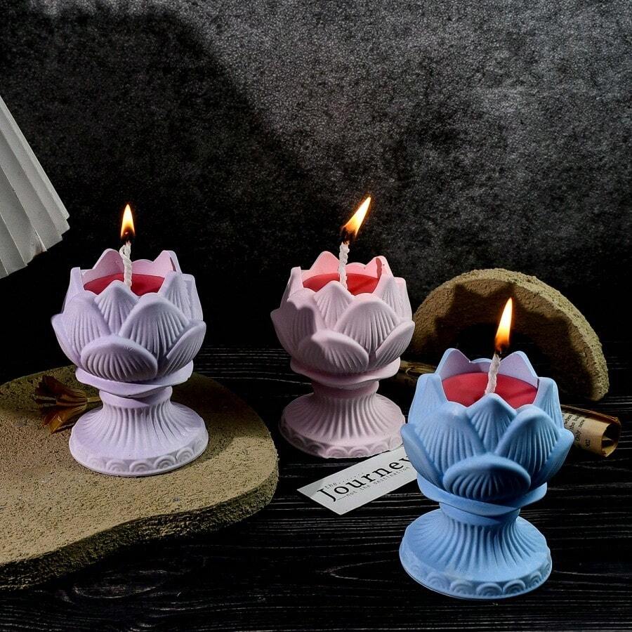 DIY Crystal Epoxy Resin Candle Holder, Lotus Flower Mirror-Surface Base ...