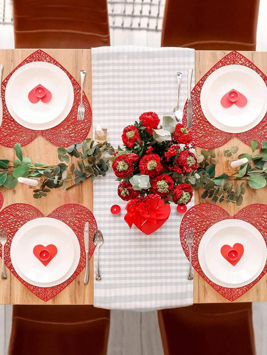 1pc Heart-Shaped Placemat, Red, Romantic Dinner Mat For Valentine's Day ...