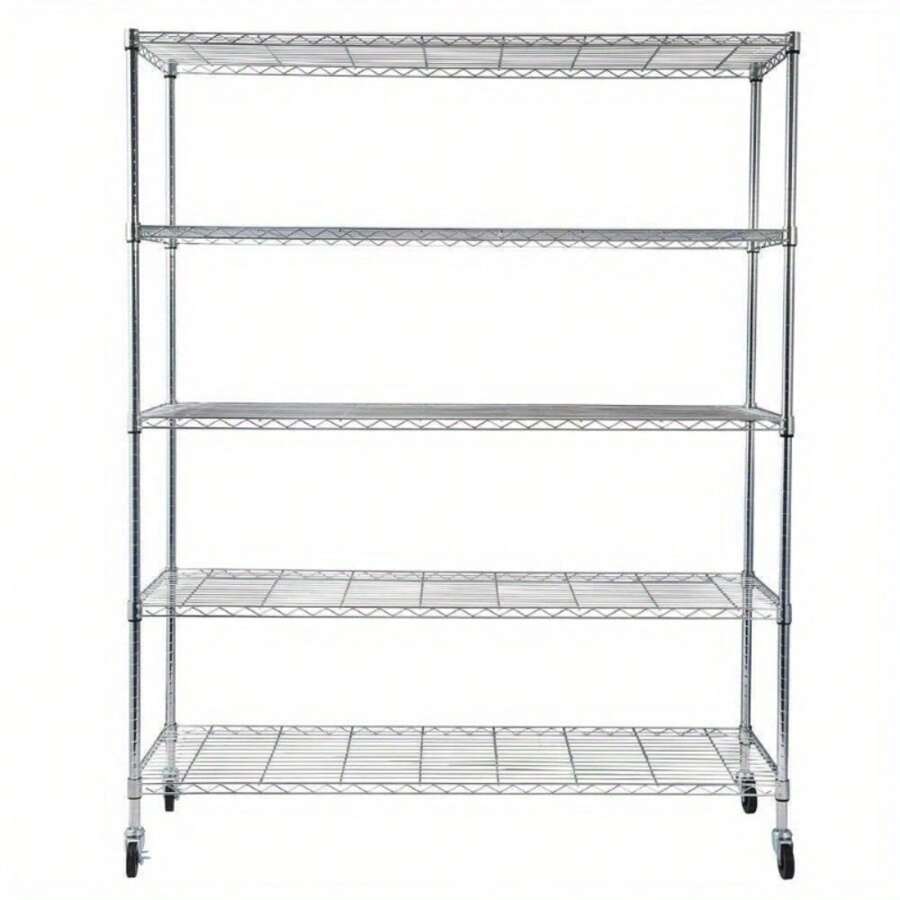 5 Tier Wire Rolling Shelving Unit On Wheels Adjustable Storage Rolling ...