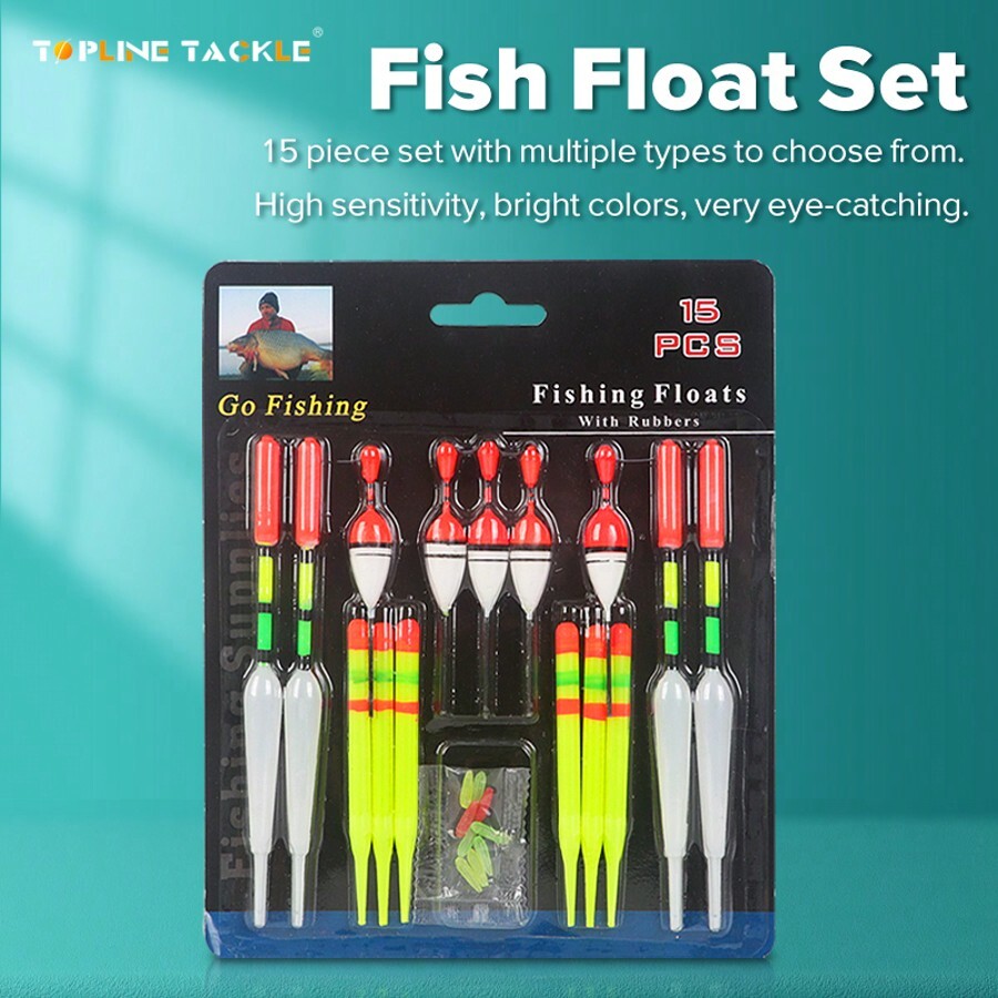 Topline Tackle 15Pcs Vertical Buoy Sea Fishing Floats Assorted Size For ...