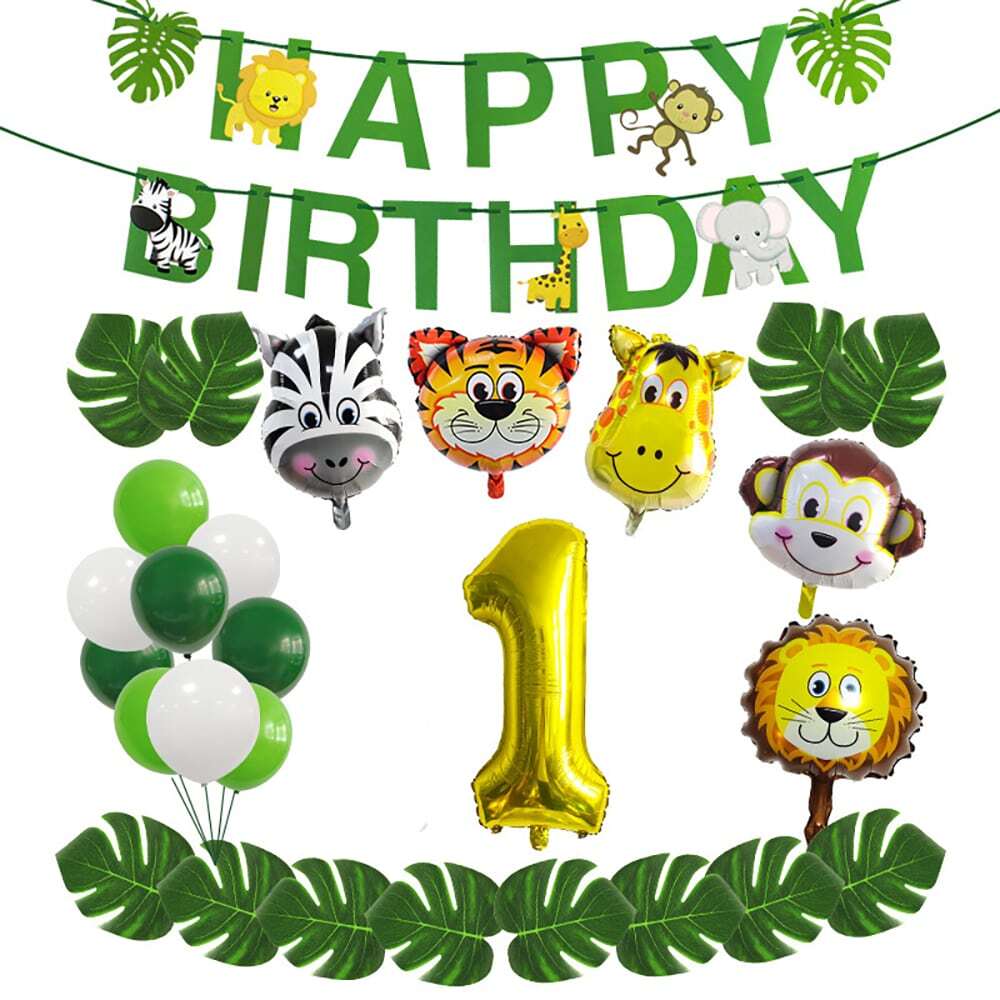 Jungle Animal Theme Animal Letter Pennant, Animal Head &Gold Number ...