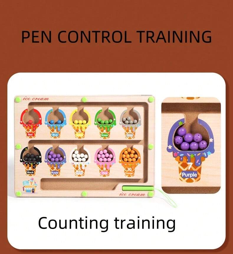 Kids Wooden Color Sorting Ice Cream Cup Toy, Training Concentration And ...