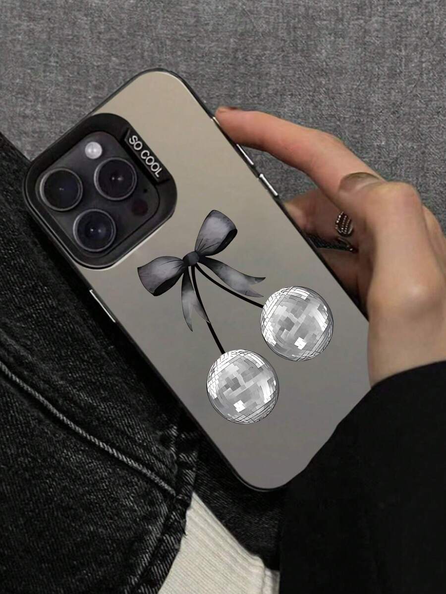 1pc Cherry Pattern Black & Color Plated Phone Case Compatible With ...