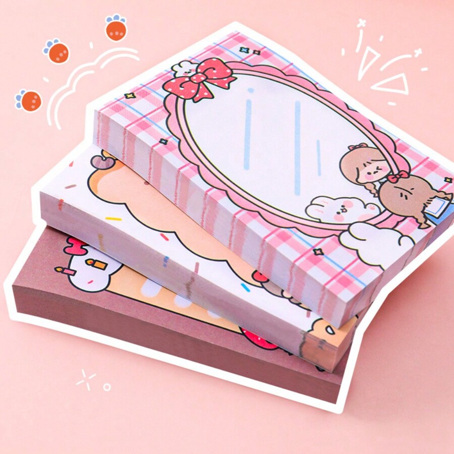 Cute Cartoon Girl Memo Pads, Trendy Student Sticky Notes 80 Sheets ...