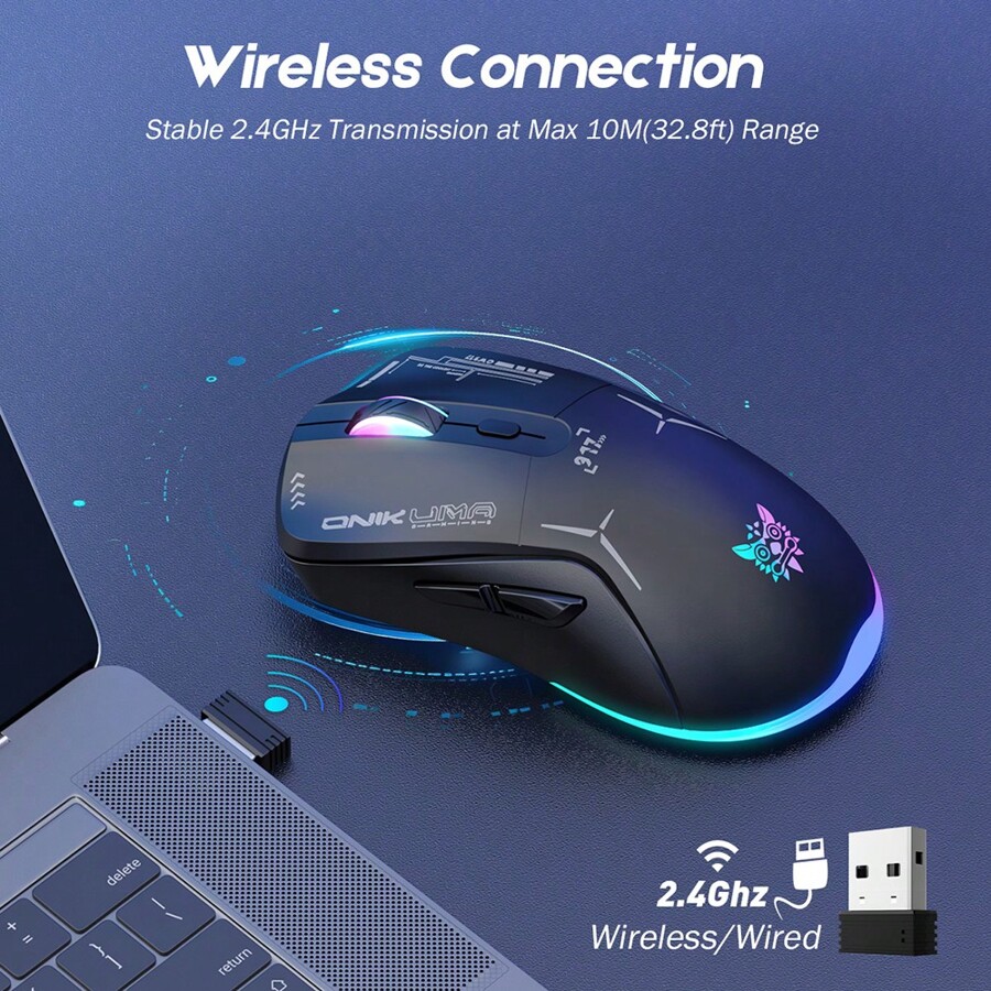 ONIKUMA CW917 Black Gaming Mouse Wired Wireless Mouse 2.4G Connection ...