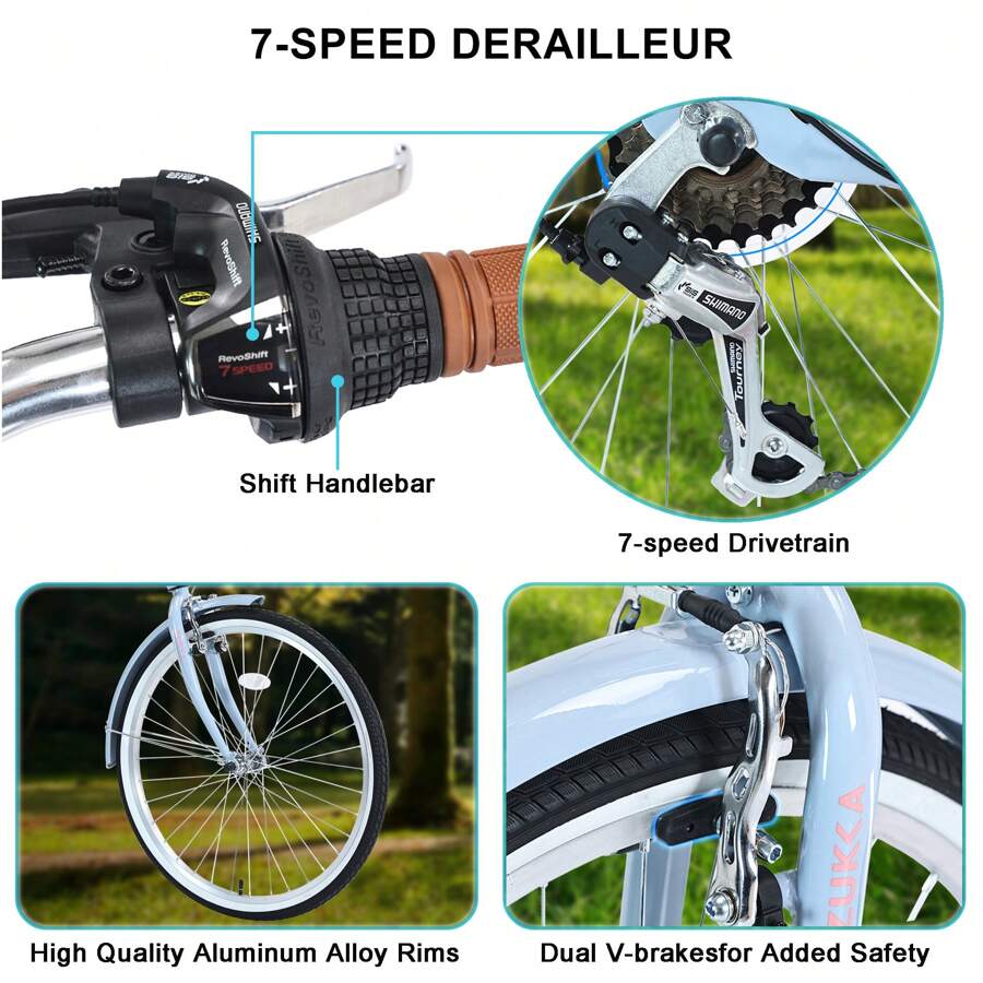 Beach Cruiser Bike, 24 Inch Commuter Bicycle For Women 7 Speed Complete ...