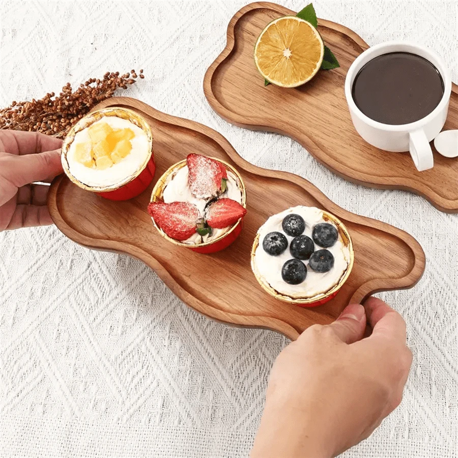 1pc Acacia Wooden Tray: Irregular Shaped Wooden Tray - Perfect For ...