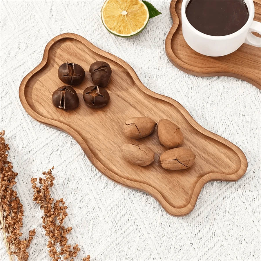 1pc Acacia Wooden Tray: Irregular Shaped Wooden Tray - Perfect For ...